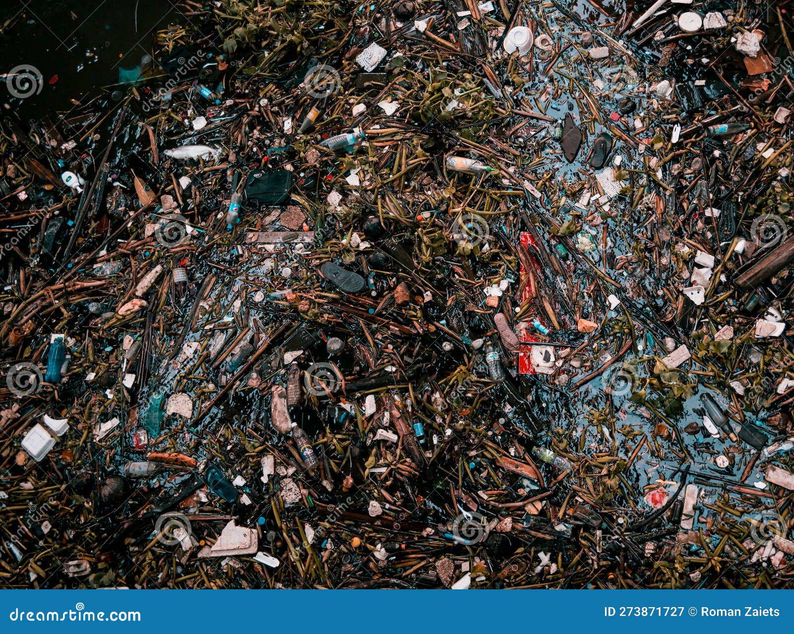 Waterway Clogged with Plastic Pollution and Other Garbage Stock Image ...