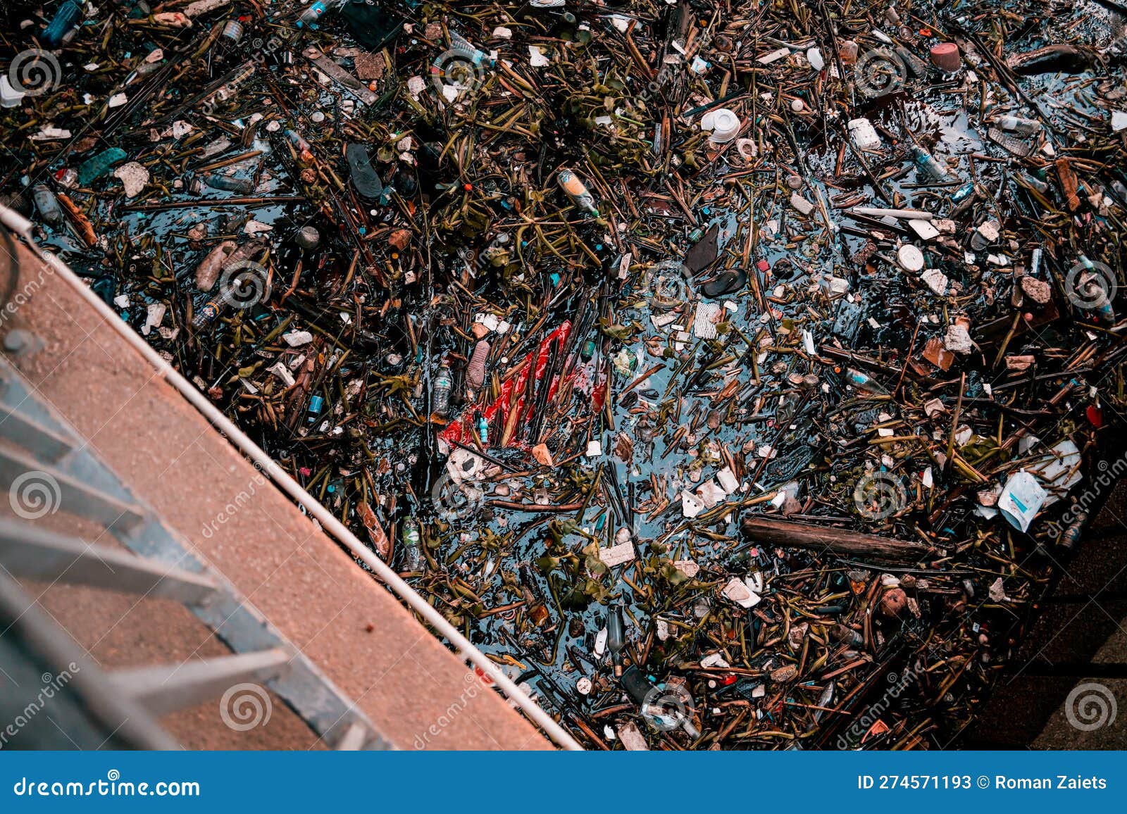 Waterway Clogged with Plastic Pollution and Other Garbage Stock Image ...