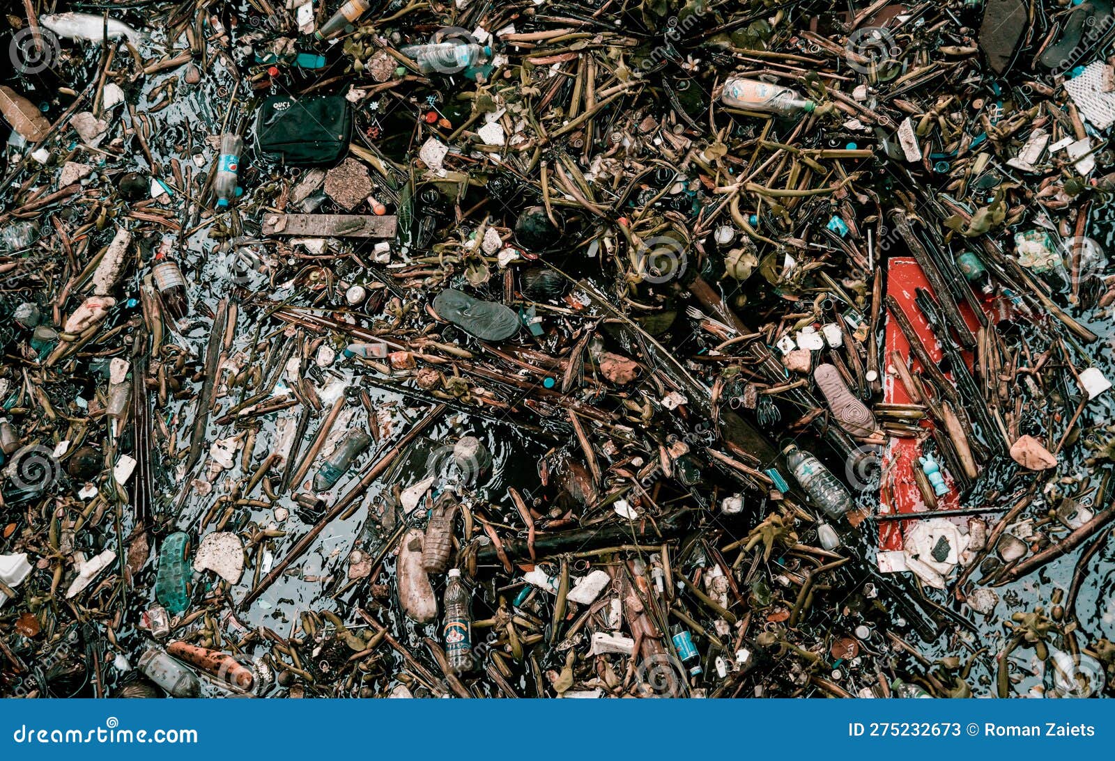 Waterway Clogged with Plastic Pollution and Other Garbage Stock Image ...