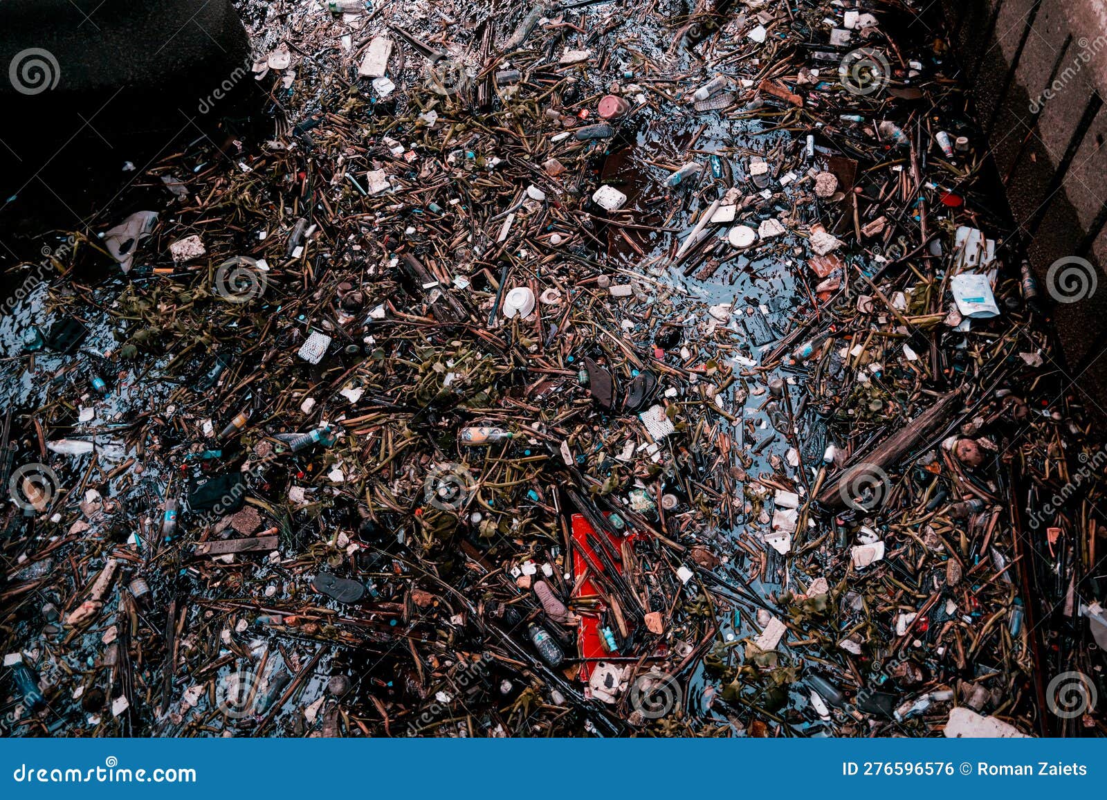 Waterway Clogged with Plastic Pollution and Other Garbage Stock Photo ...