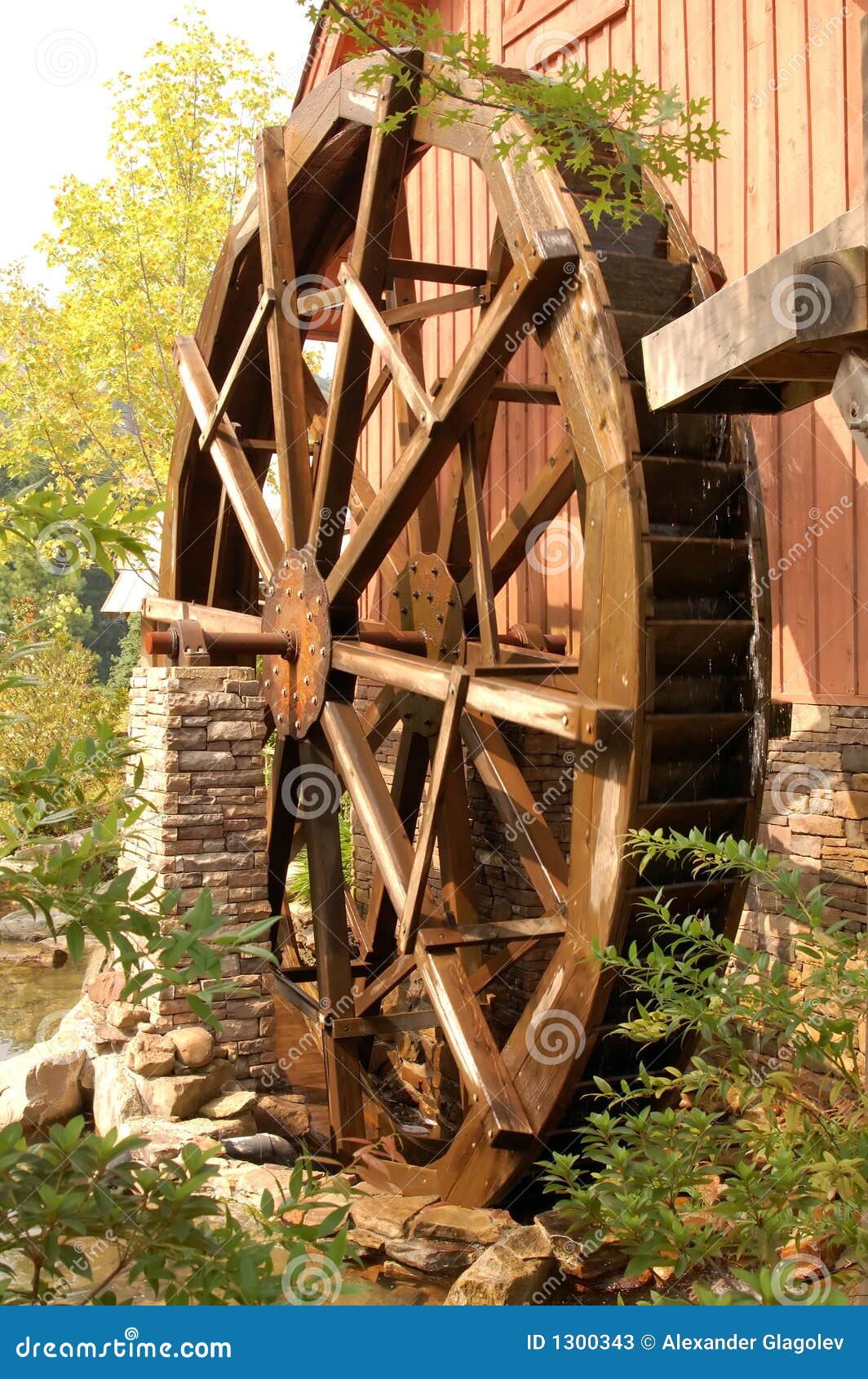 Vintage Red Waterwheel With Waterfall In Glenariff Forest Park Stock ...