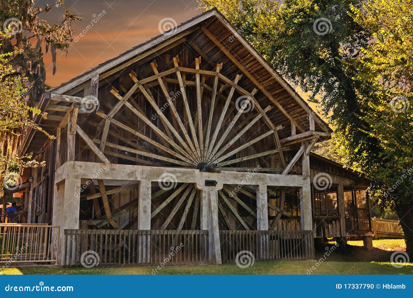 Waterwheel at Sunset stock photo. Image of warn, park - 17337790