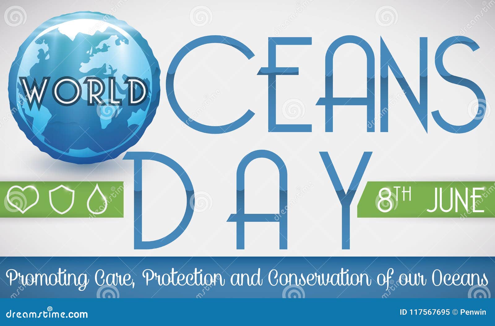 Watery Button With Globe Promoting Precepts For Oceans Day Celebration