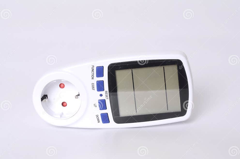 Watt Meter Plug in Operation on an Electrical Socket on the Wall. Stock ...