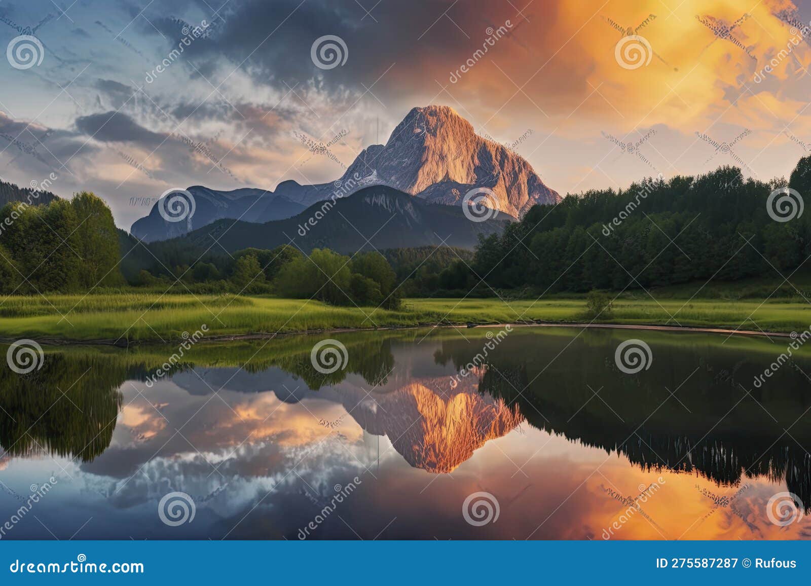 Watzmann in Alps, Dramatic Reflection at Sunset Stock Illustration ...