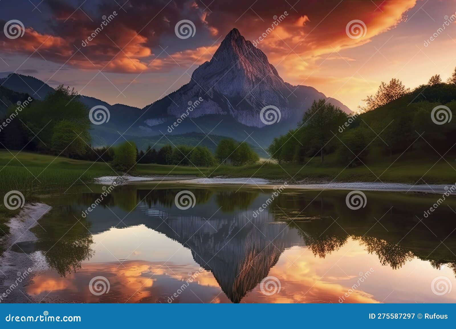 Watzmann in Alps, Dramatic Reflection at Sunset Stock Illustration ...