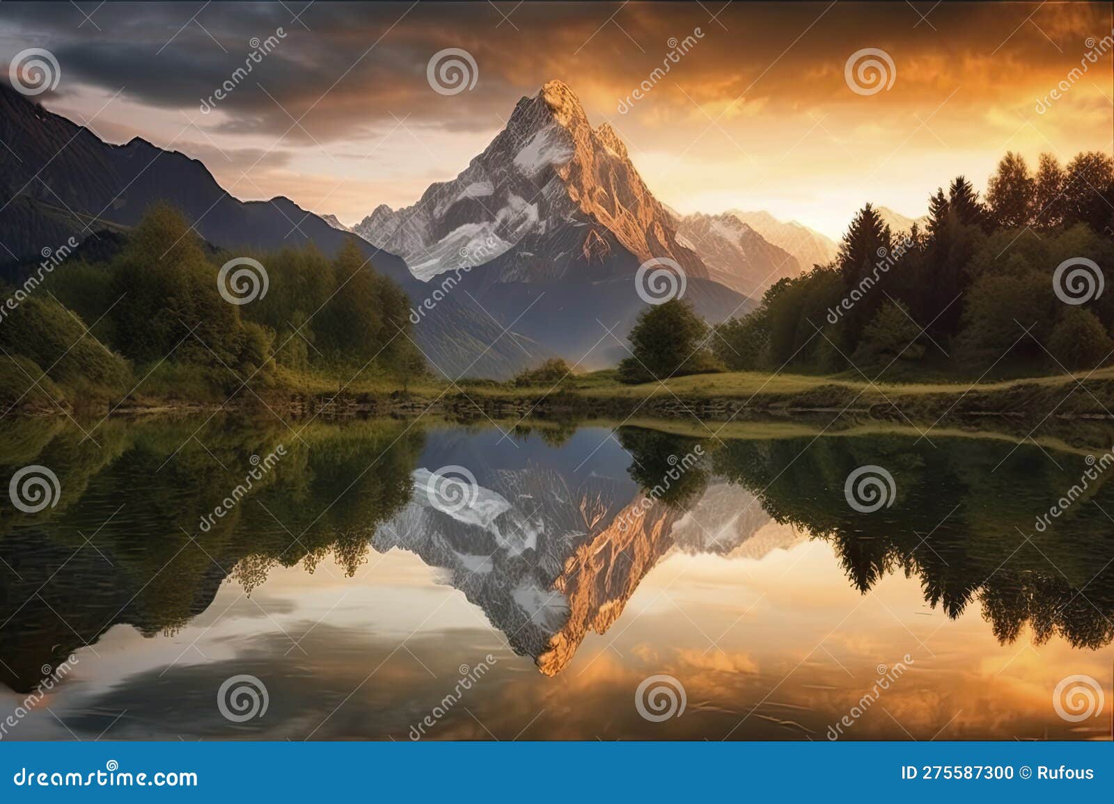 Watzmann in Alps, Dramatic Reflection at Sunset Stock Illustration ...