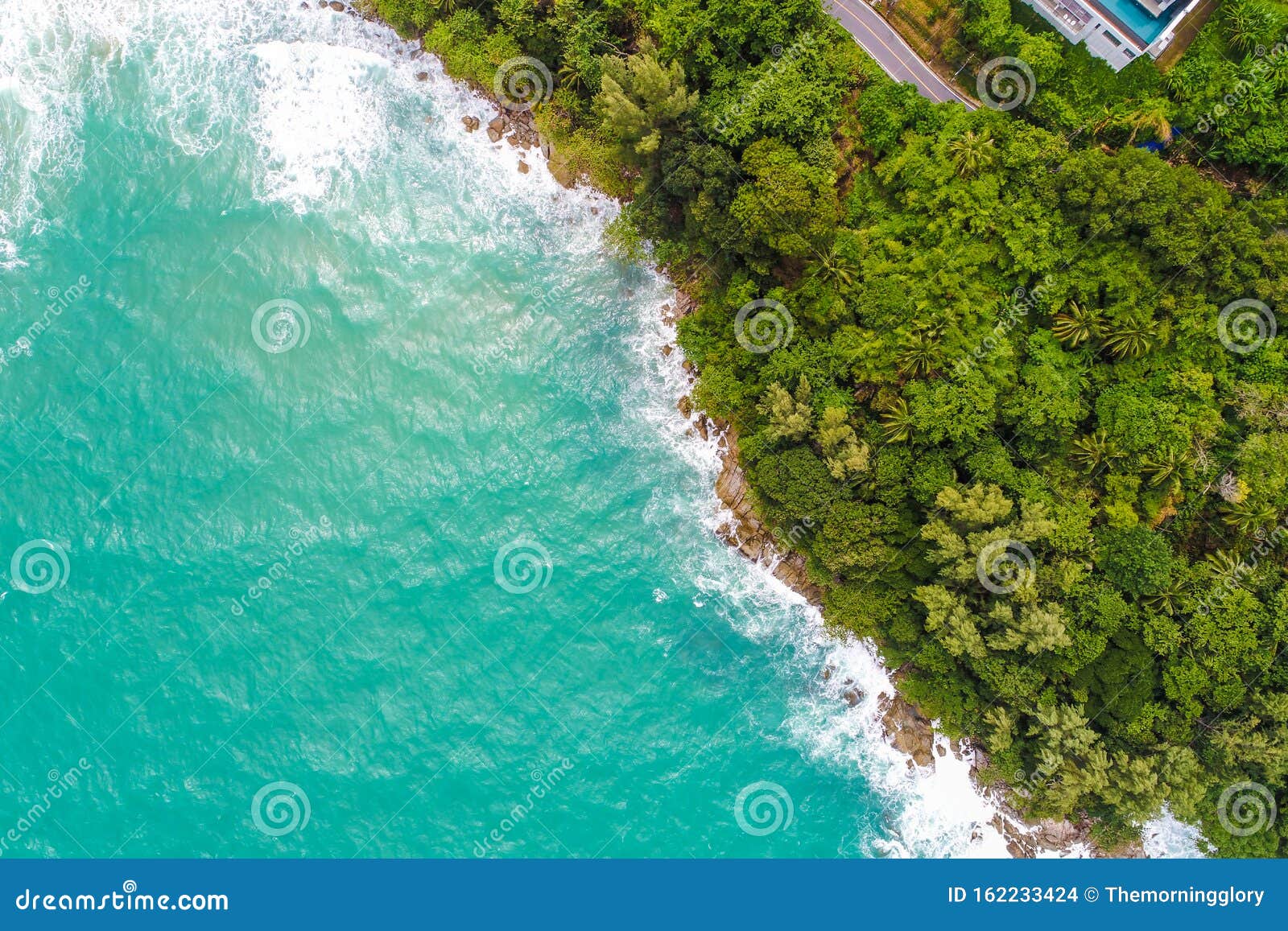 Wave on Beautiful Sea Beach with Green Tree Stock Photo - Image of rock ...