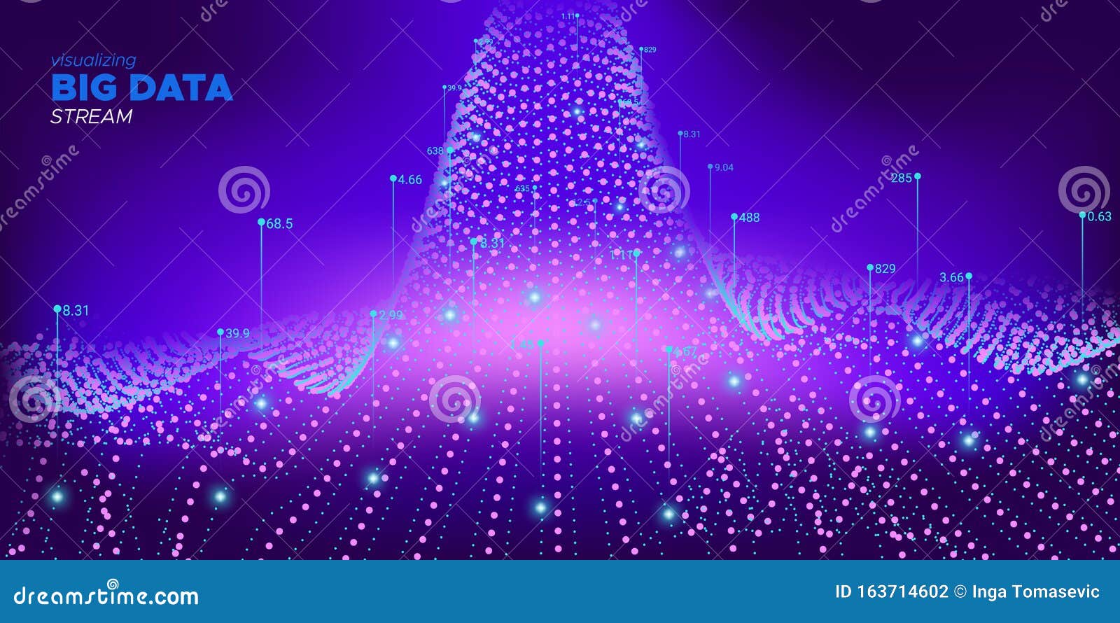 Wave Big Data Stream. Purple Particle Light Stock Vector - Illustration ...