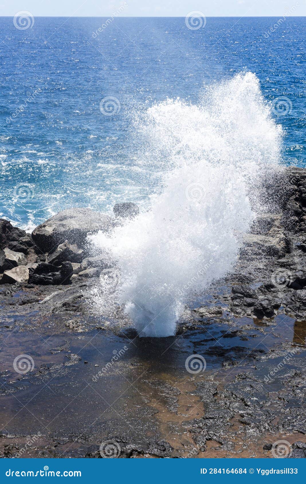 Wave Blowing Out of Nakalele Hole Stock Photo - Image of scenic, cliff ...