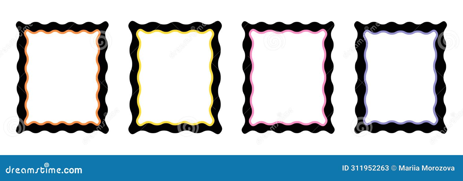 Wave Border Rectangles. Wave Frame Contrast Shapes. Set of Wavy Frames ...