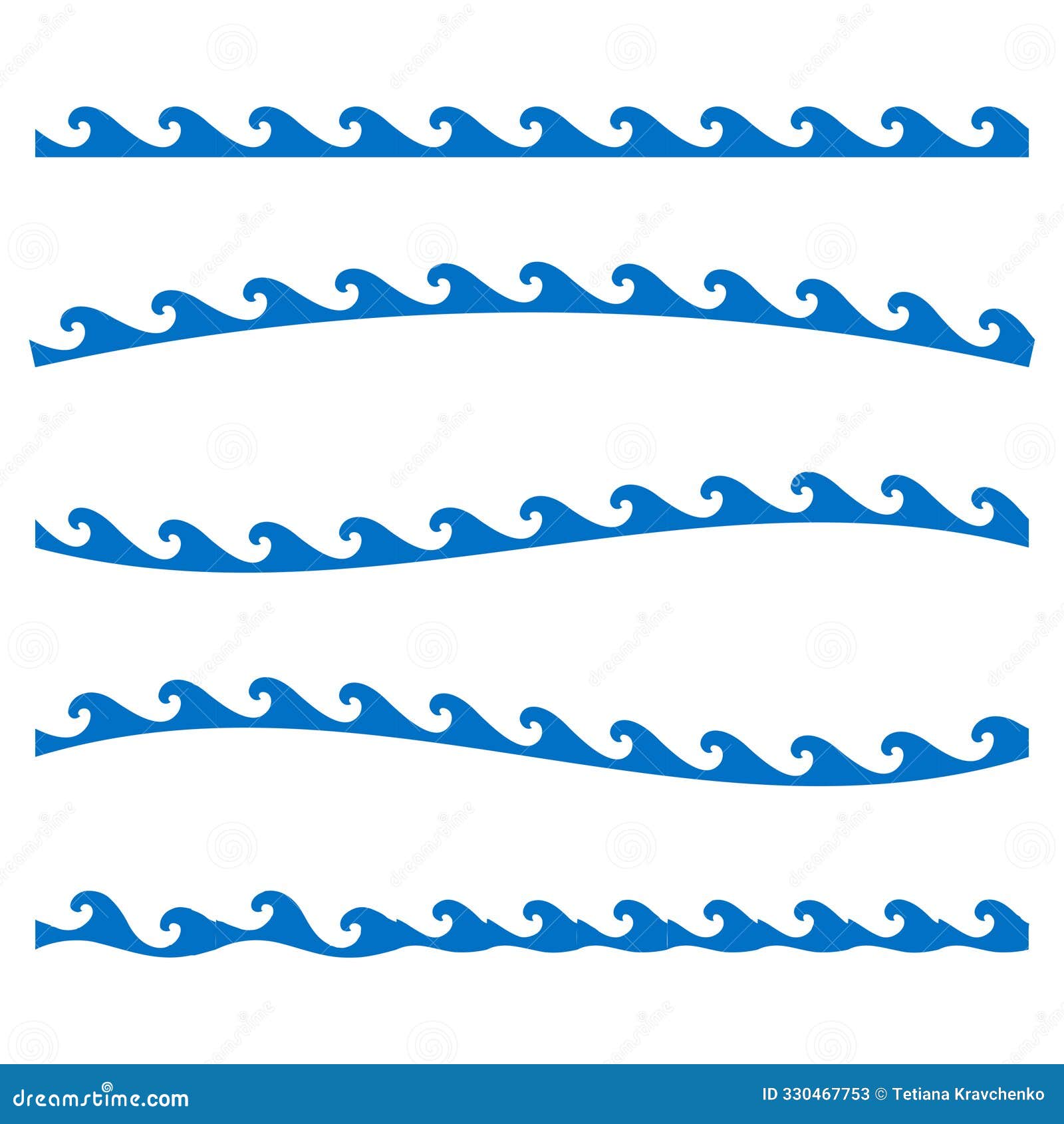Wave Borders Set. Blue Ocean Patterns. Decorative Water Lines. Vector ...