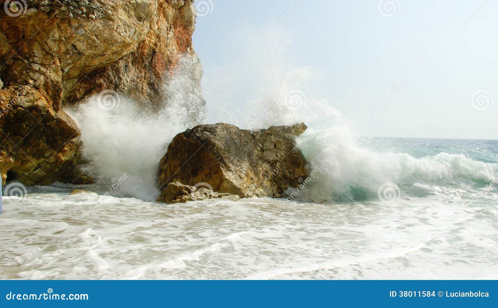 Wave brakes on rocks stock photo. Image of landmark, weather - 38011584