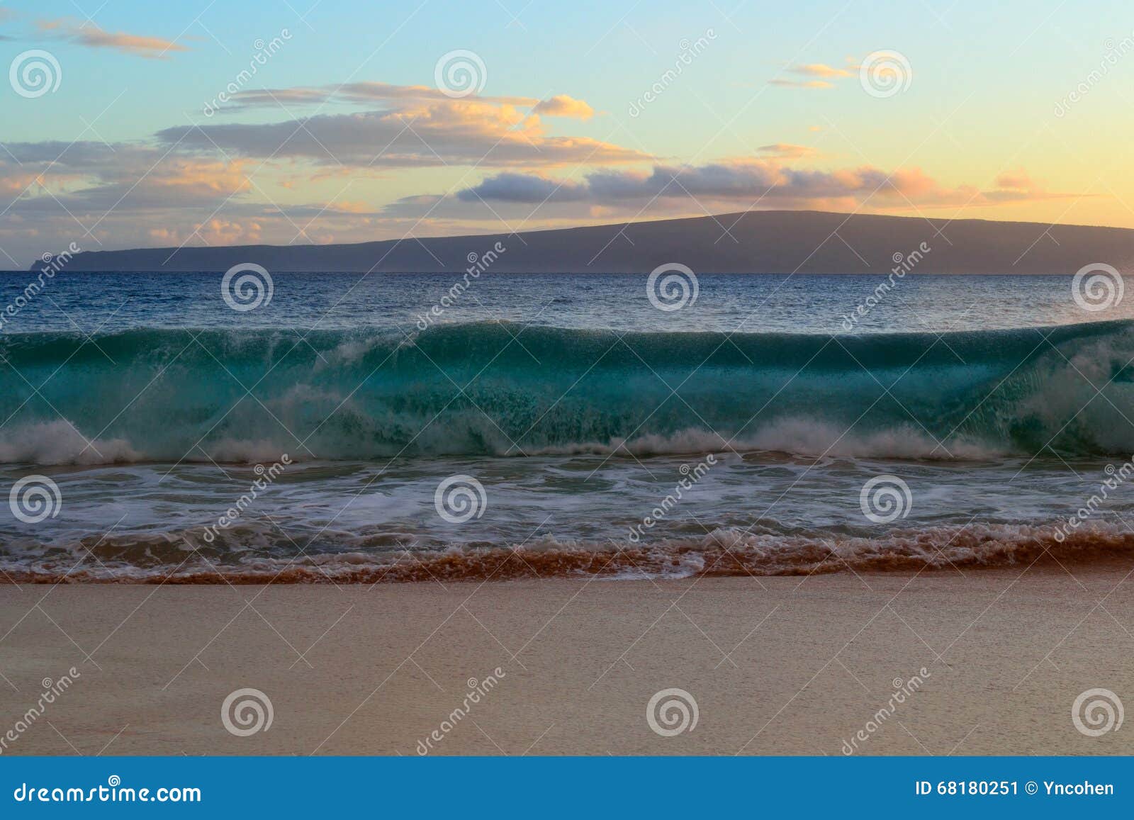 Wave breaking on beach stock image. Image of splashing - 68180251