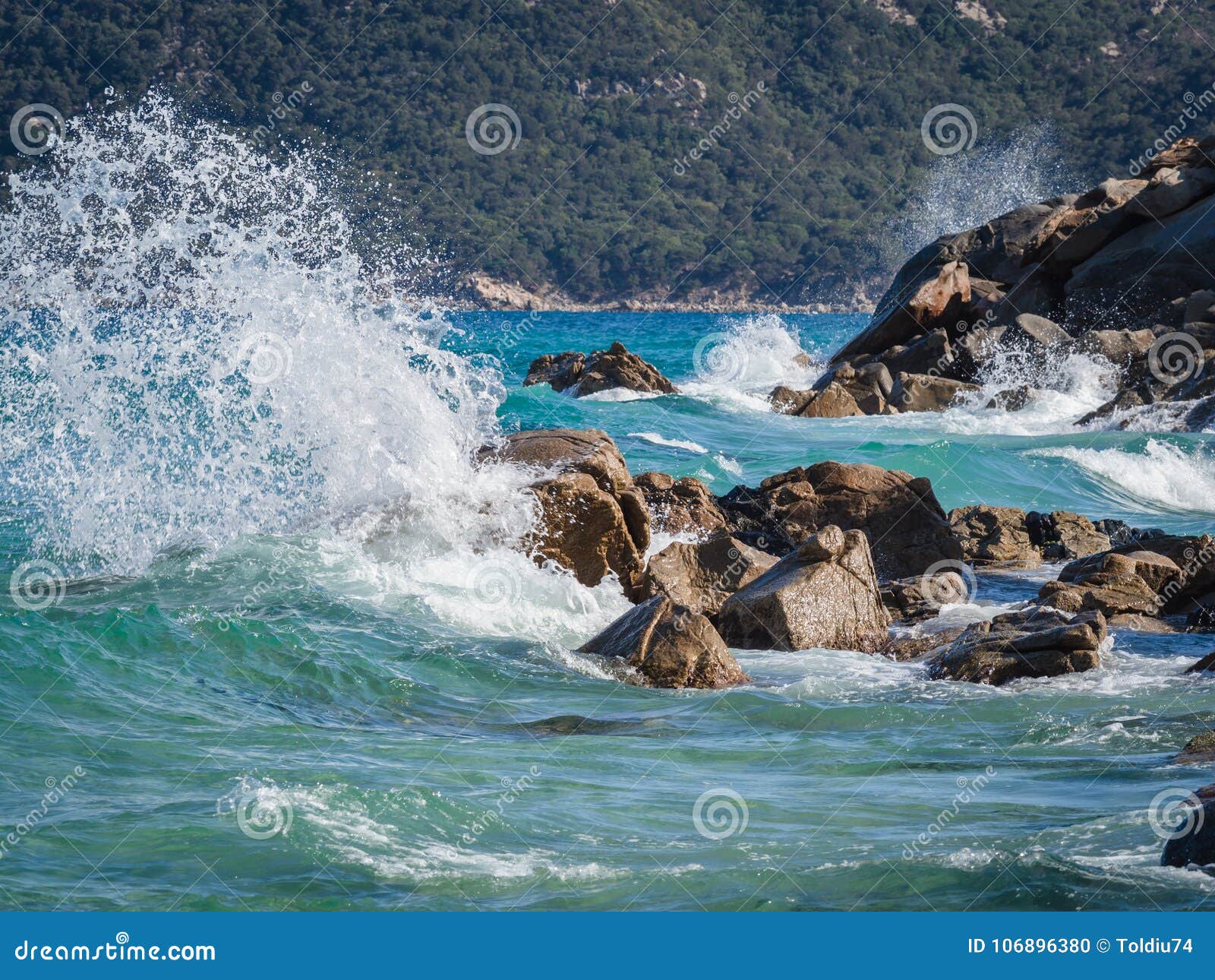 A Wave Breaking on the Rocks. Stock Photo - Image of crashing, powerful ...