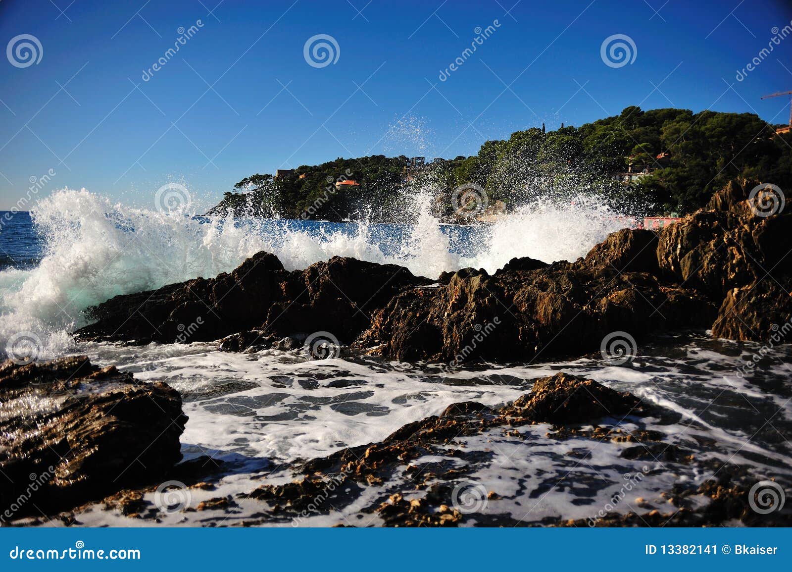 Wave Breaking at the Rocky Shore Stock Image - Image of blue, niel ...