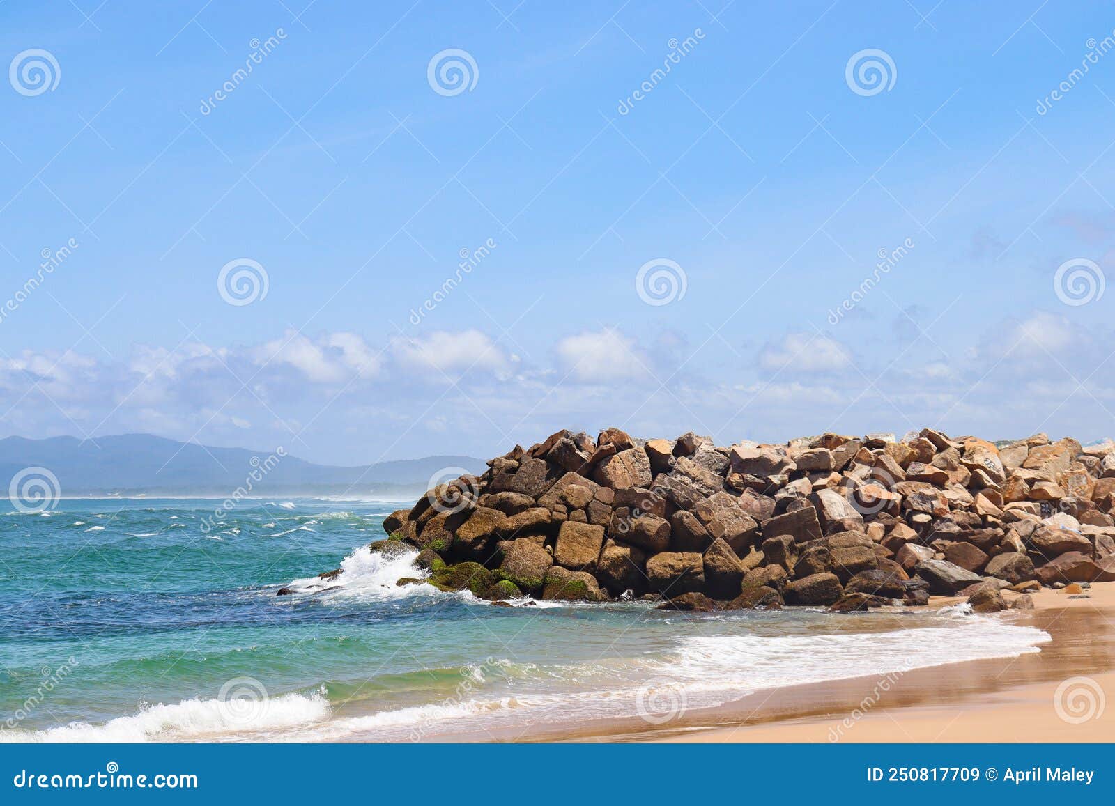 Wave Breakwall at the Beach Stock Image - Image of ocean, sand: 250817709