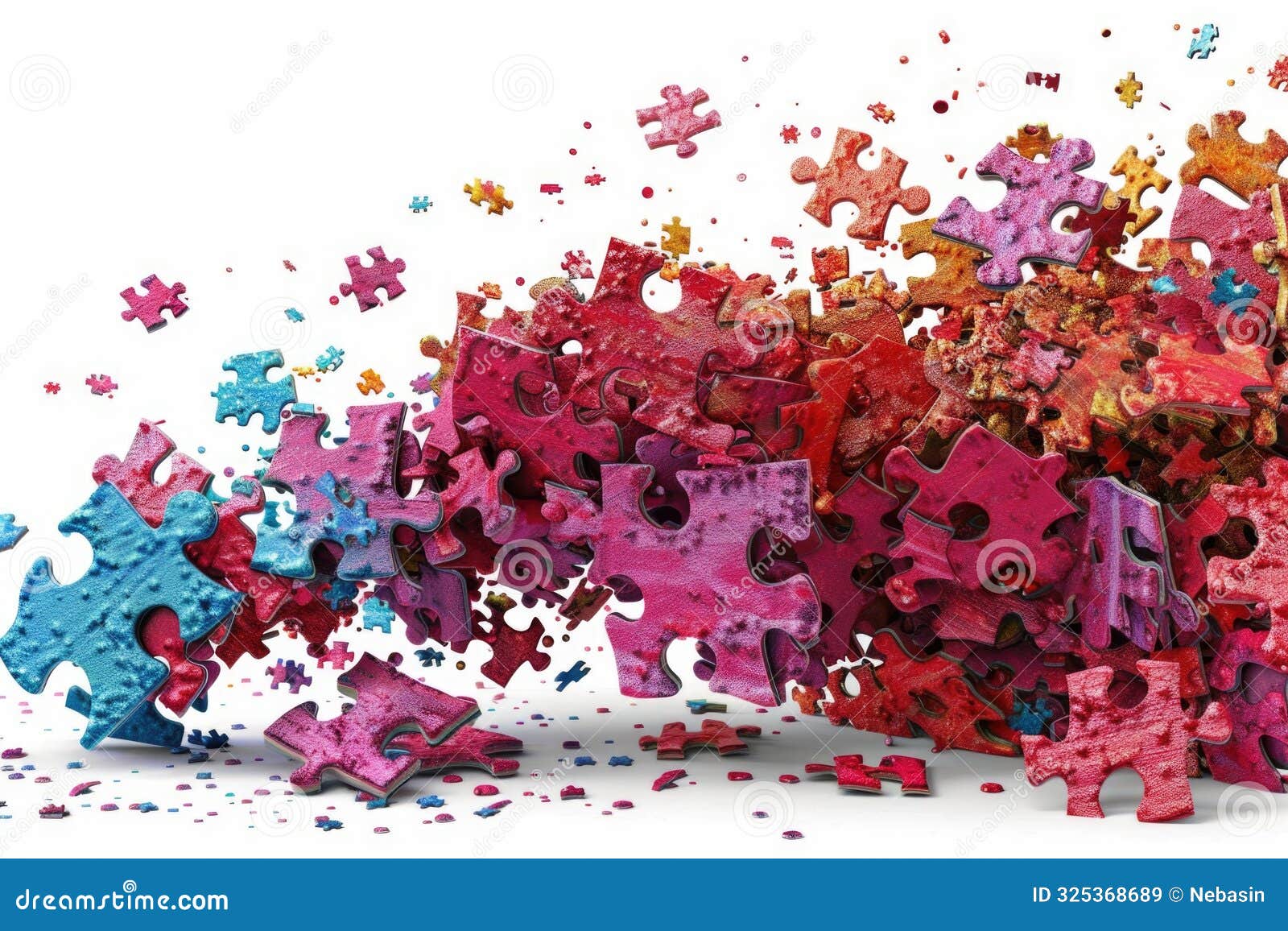 A Wave of Brightly Colored Puzzle Pieces Floats in the Air, with a Few ...