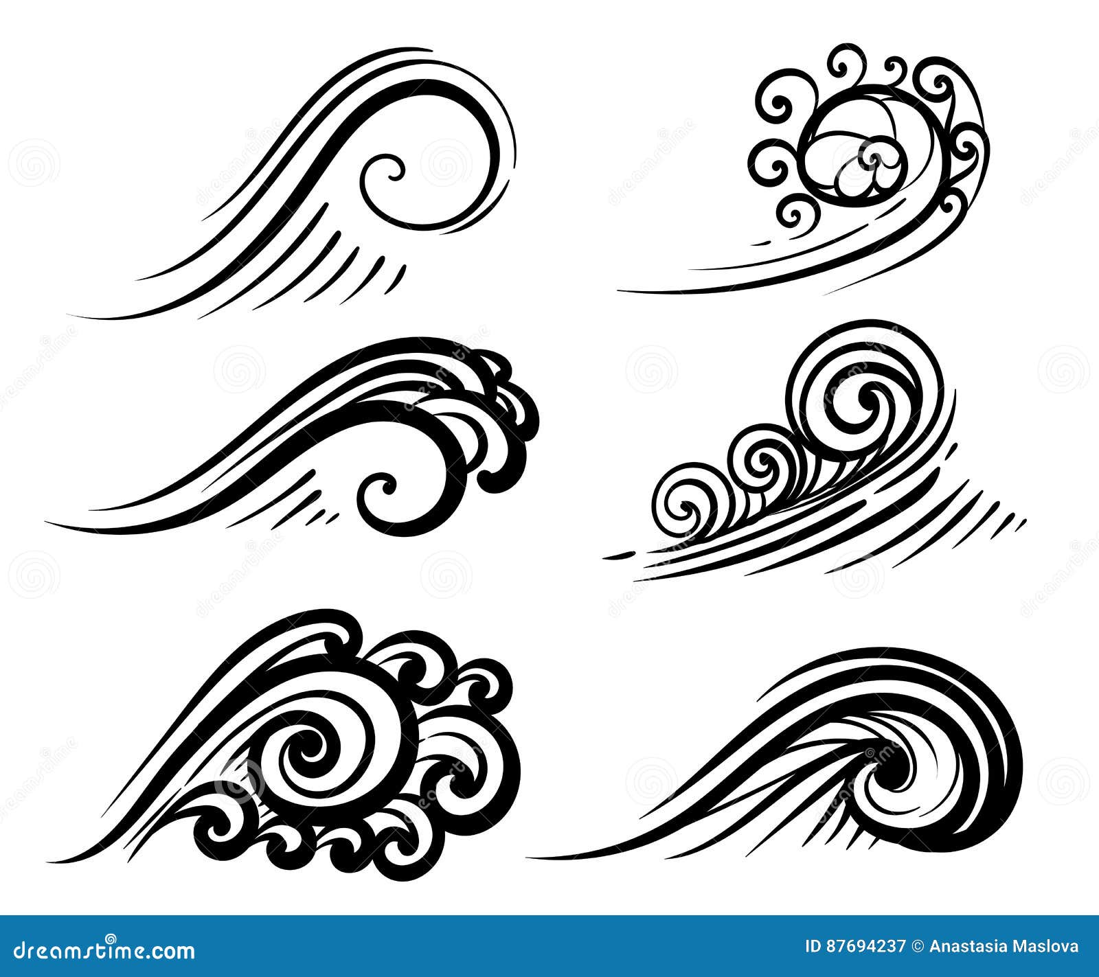 Curling Water Surge Background. Tsunami Wave In Cartoon Style. Vector ...