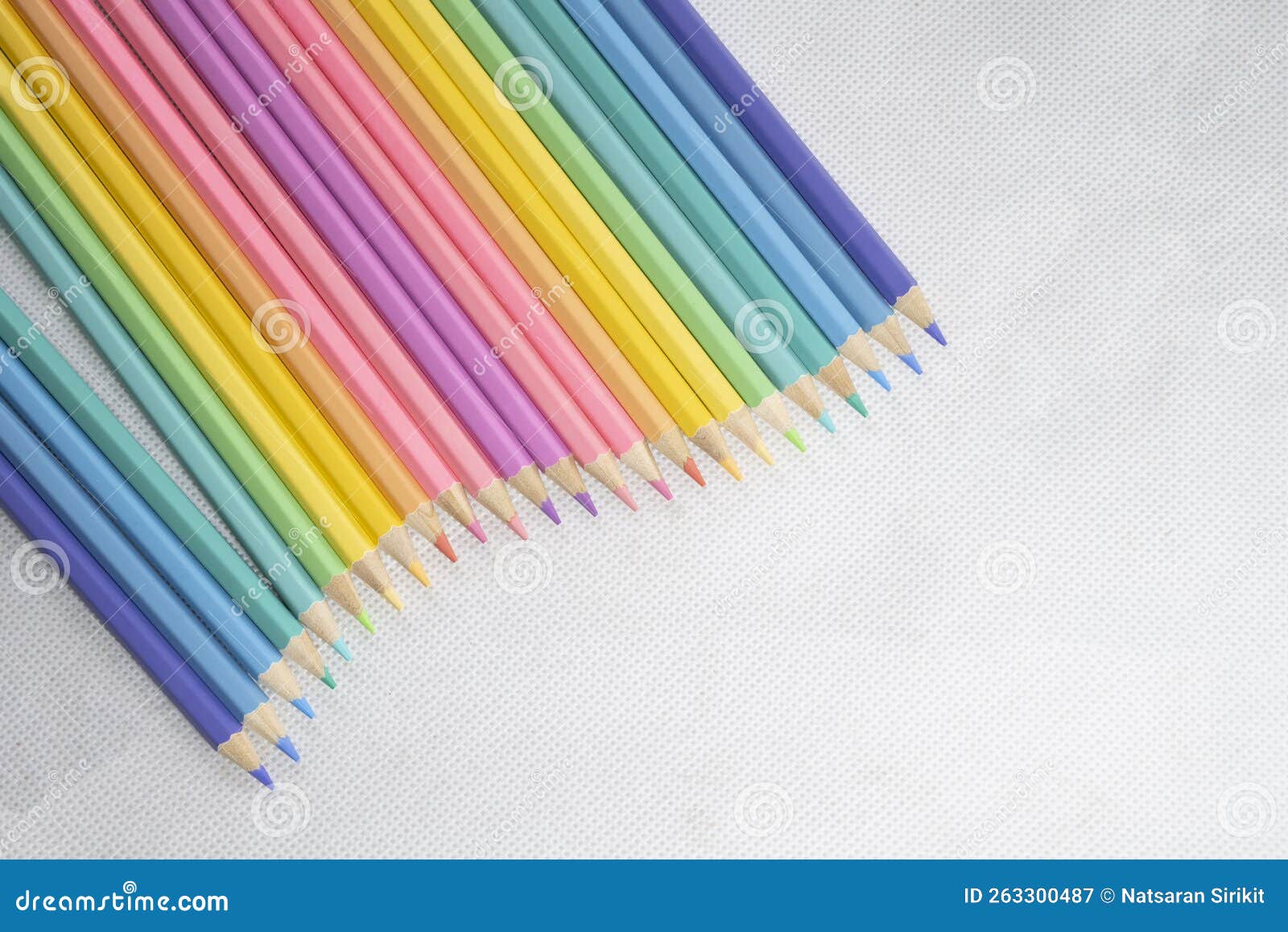 Wave of Colored Pencils,Top View Rainbow Pencils on White Background ...