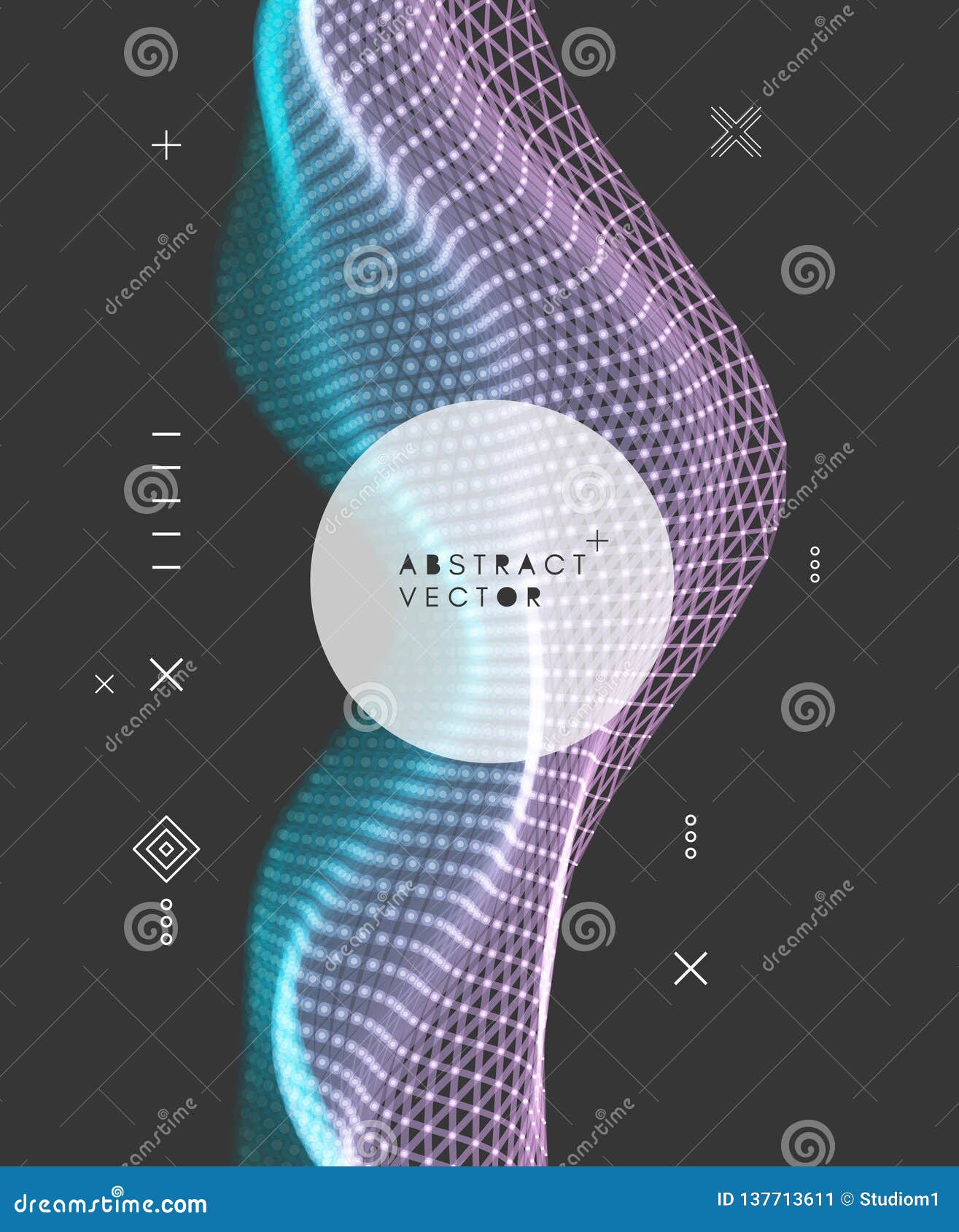 Wave with Connected Lines and Dots. Glowing Grid. Connection Structure ...