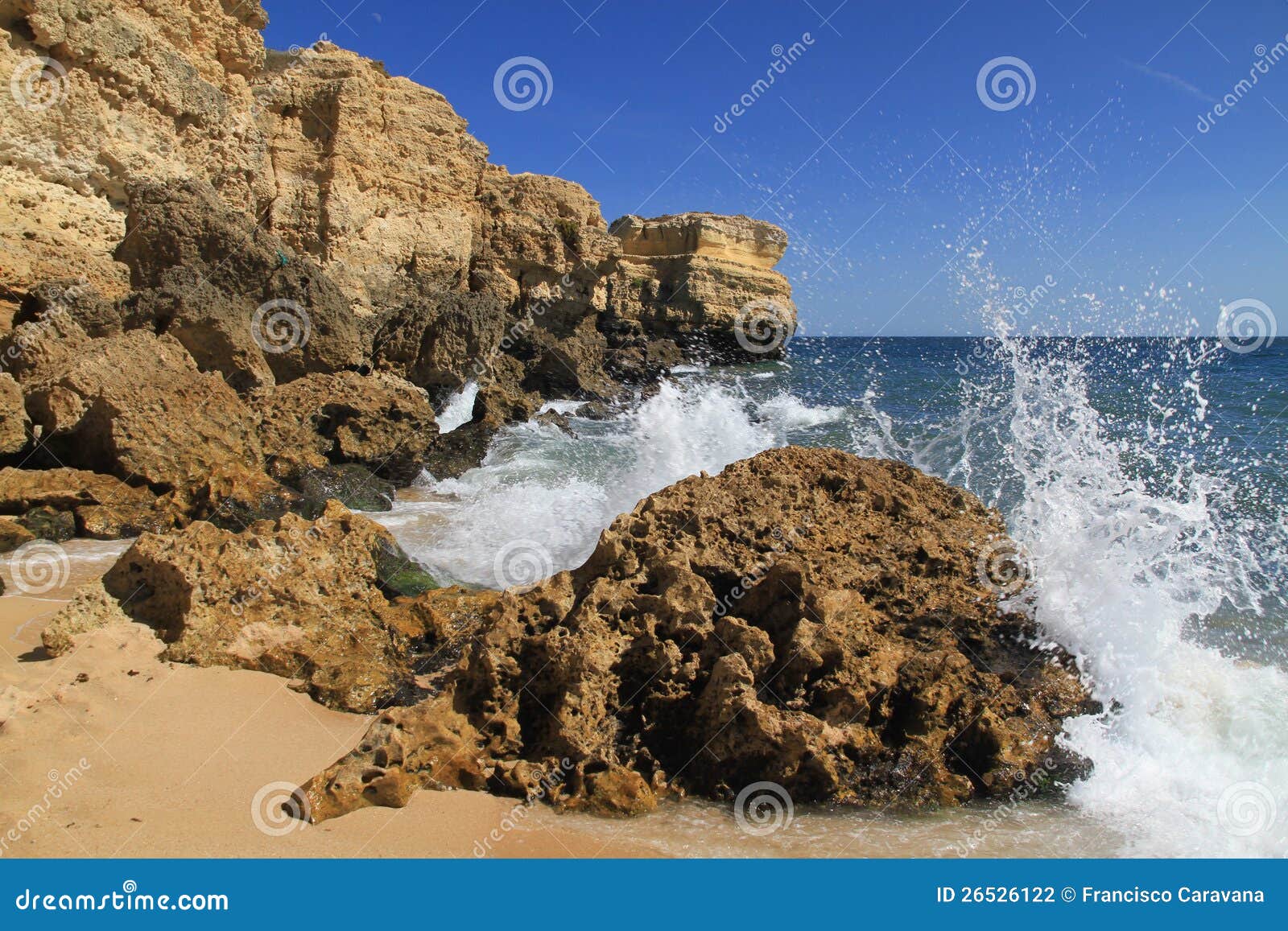 Wave Crash Against the Rock Stock Photo - Image of albufeira, rock ...