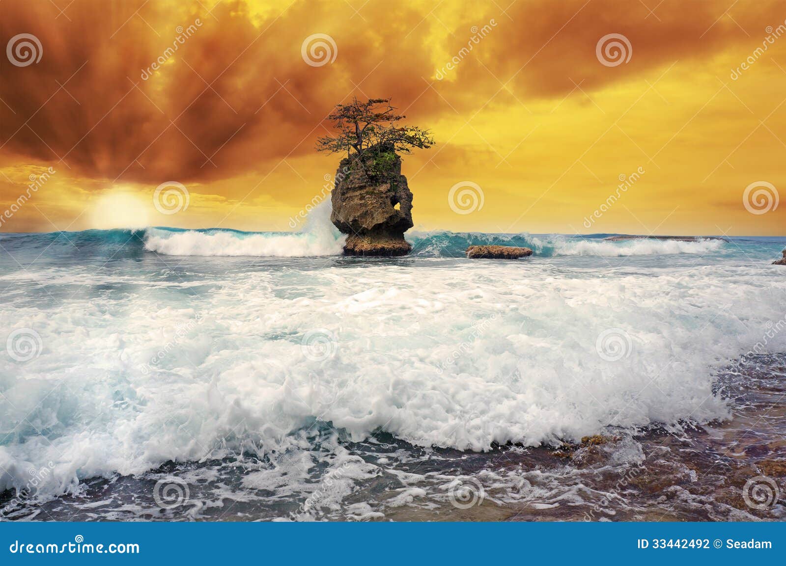 Wave Crashing with Apocalyptic Sunset Stock Photo - Image of horizon ...