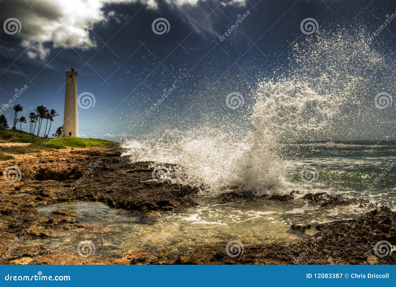 Wave Crashing in Front of Barbers Point Lighthouse Stock Image - Image ...