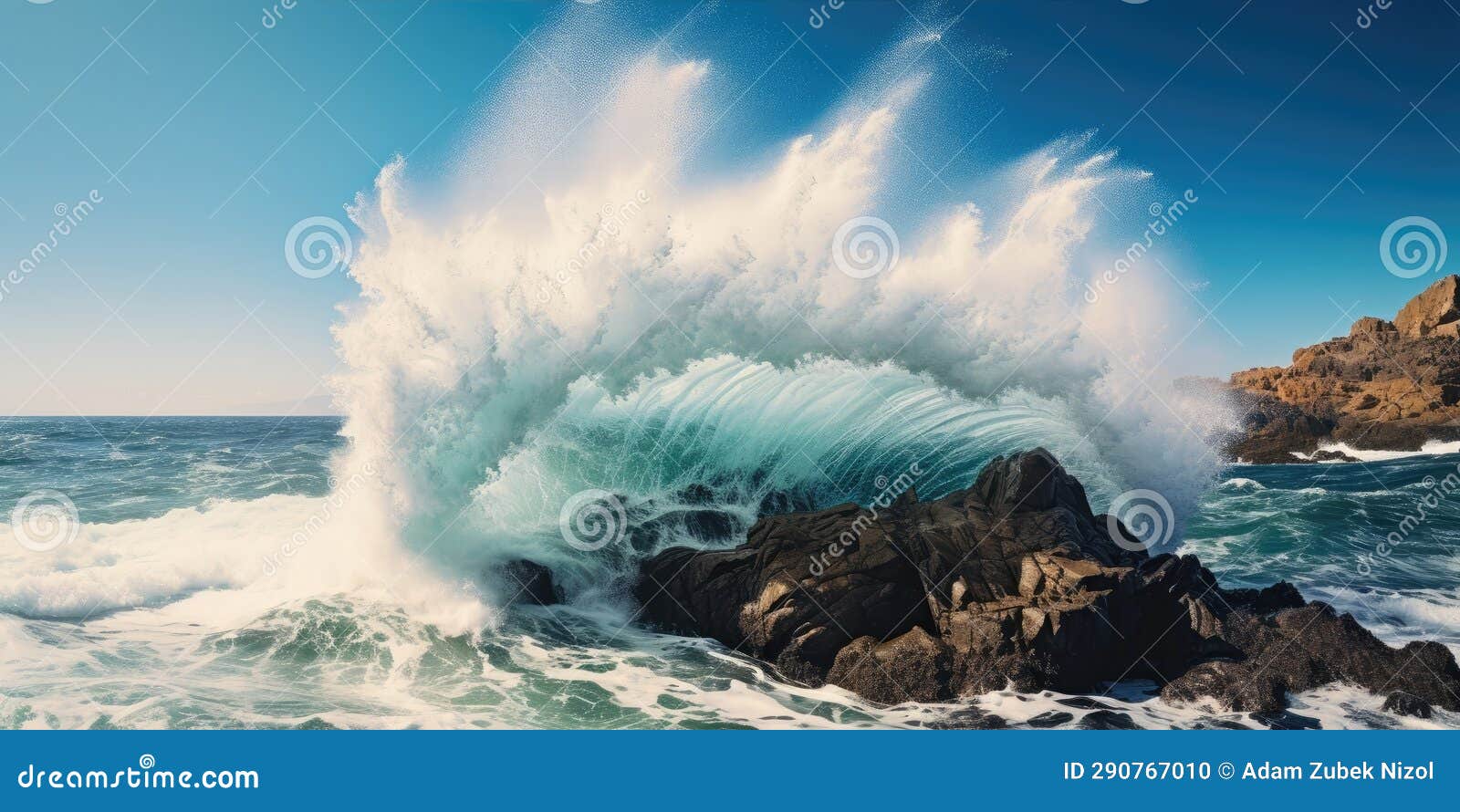 A wave crashing on a rock stock illustration. Illustration of water ...