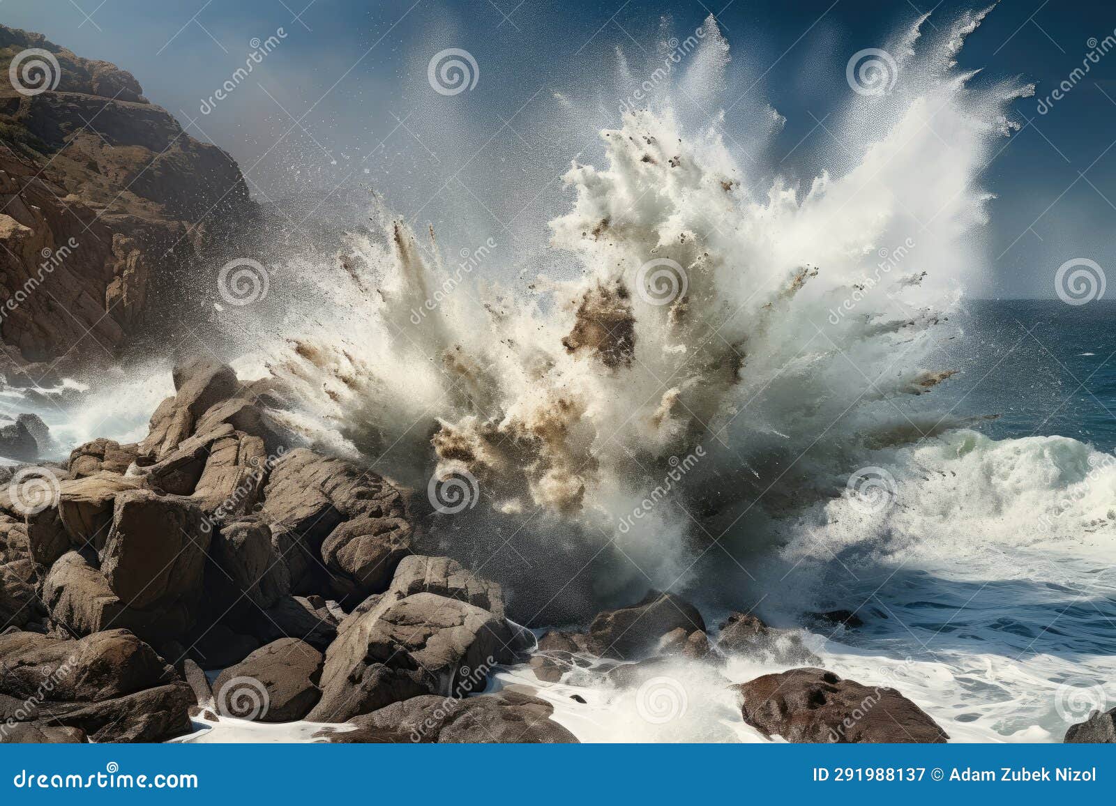 A wave crashing into rocks stock illustration. Illustration of tide ...