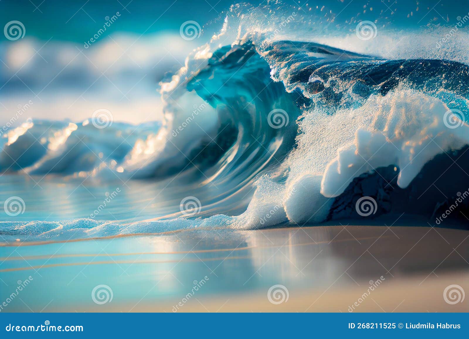 Wave Crest on the Beach Close-up. 3d Illustration Stock Illustration ...
