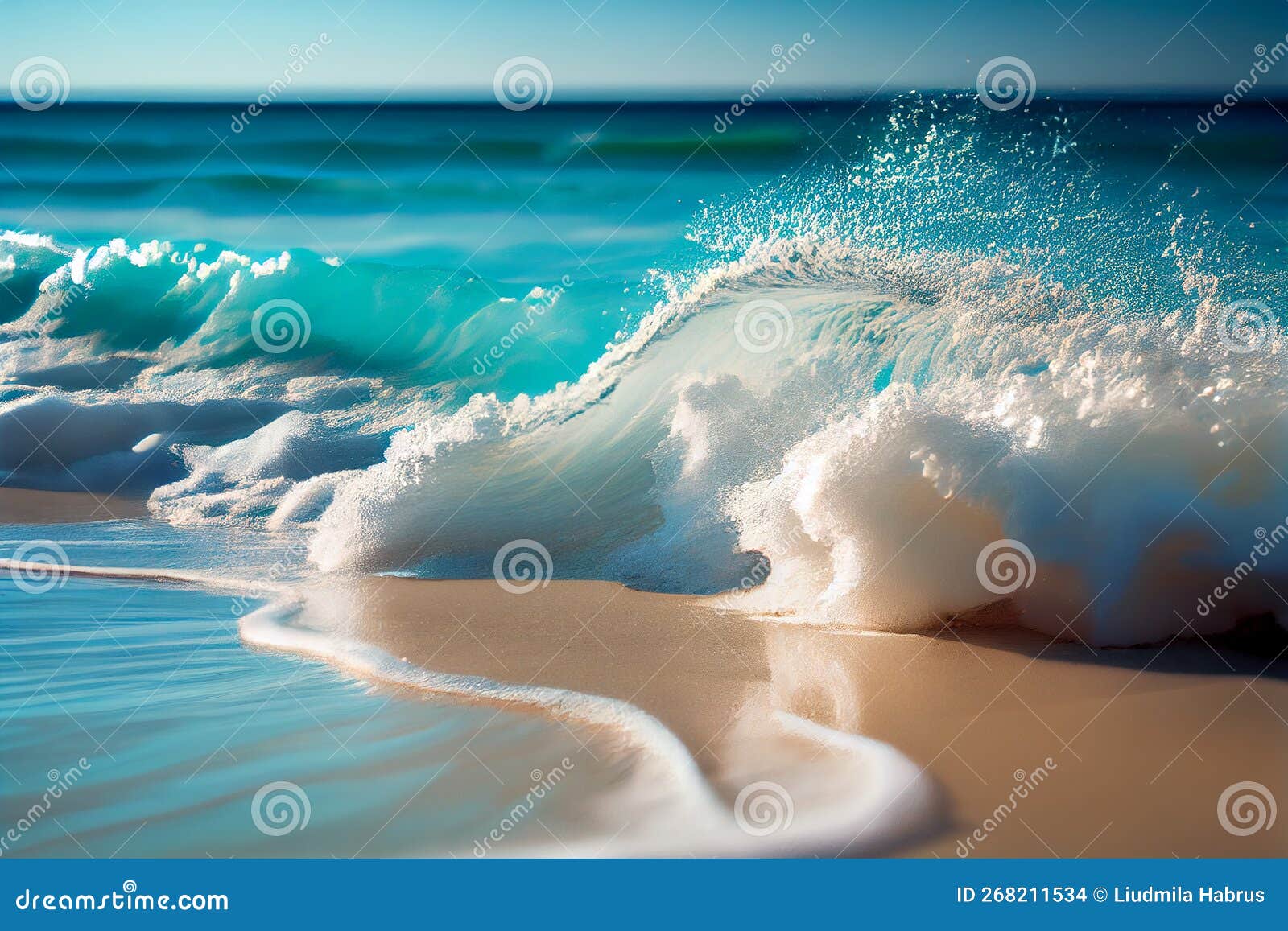 Wave Crest on the Beach Close-up. 3d Illustration Stock Illustration ...