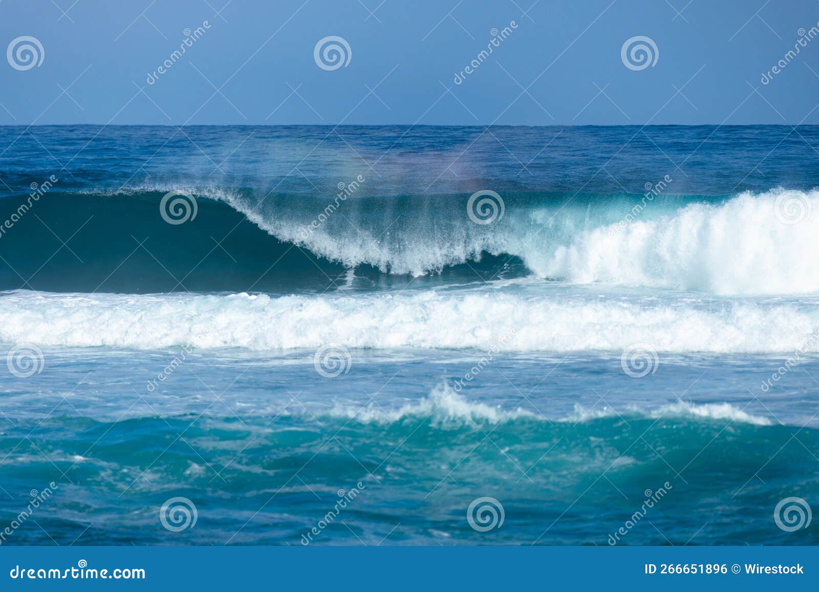 Wave crushing in the ocean stock photo. Image of spray - 266651896
