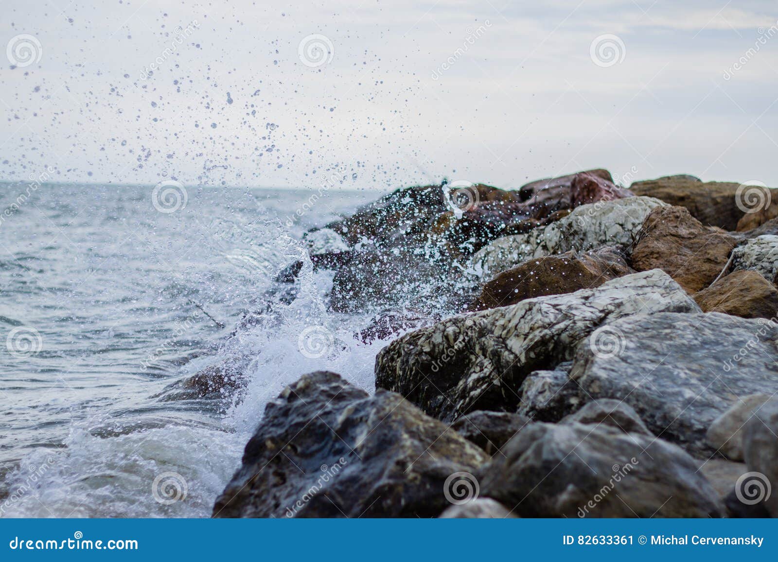 Wave Crushing into a Rock Mole in Croatia Stock Image - Image of ...