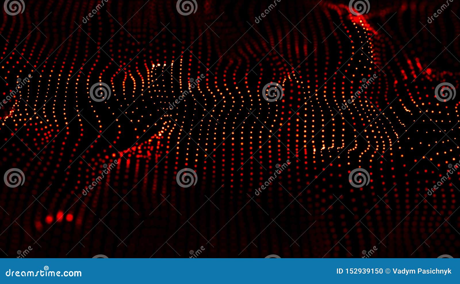 Wave 3d. Wave of Particles. Abstract Blue Geometric Background. Big Data Visualization. Data ...