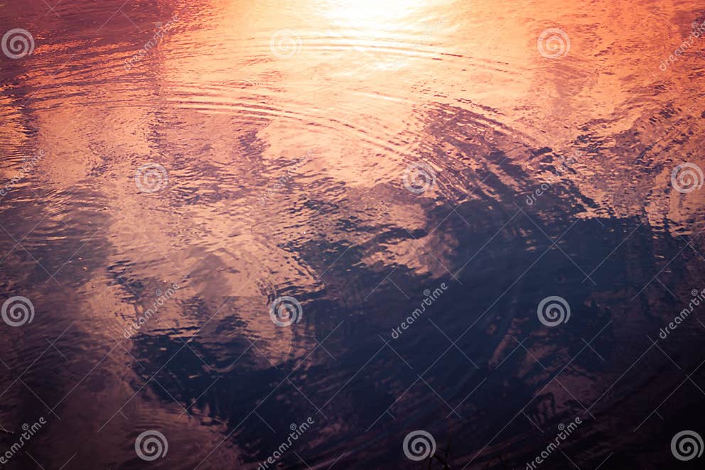 Wave in Dark Water with Reflection of Clouds and Sunset Stock Photo ...