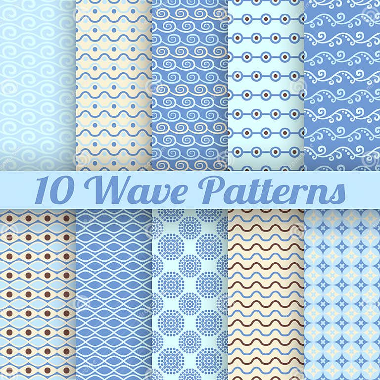 Wave Different Seamless Patterns (tiling) Stock Vector - Illustration ...