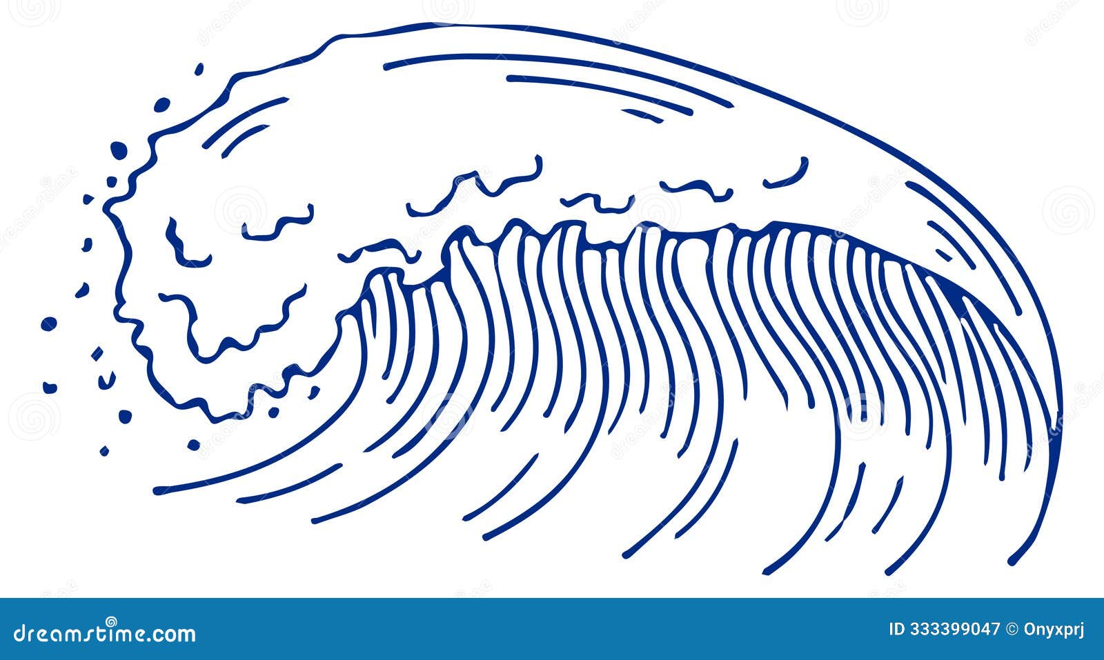 Wave Drawing. Hand Drawn Ocean Water Splash Stock Illustration ...