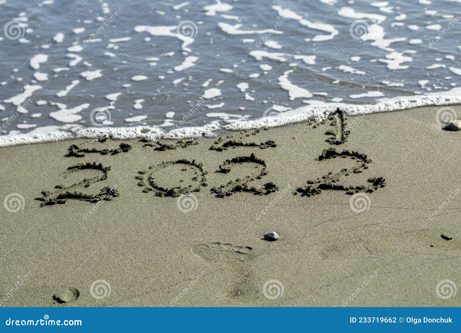 Wave Erasing Message on Beach Sand Stock Photo - Image of number ...