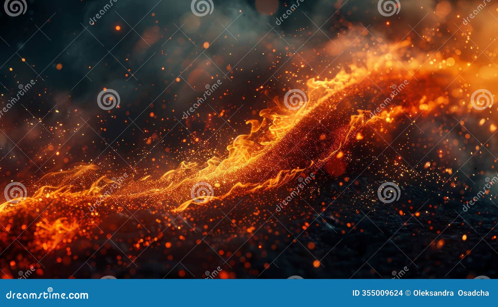 Wave of Fire and Sparks on Dark Background. Stock Photo - Image of flow ...