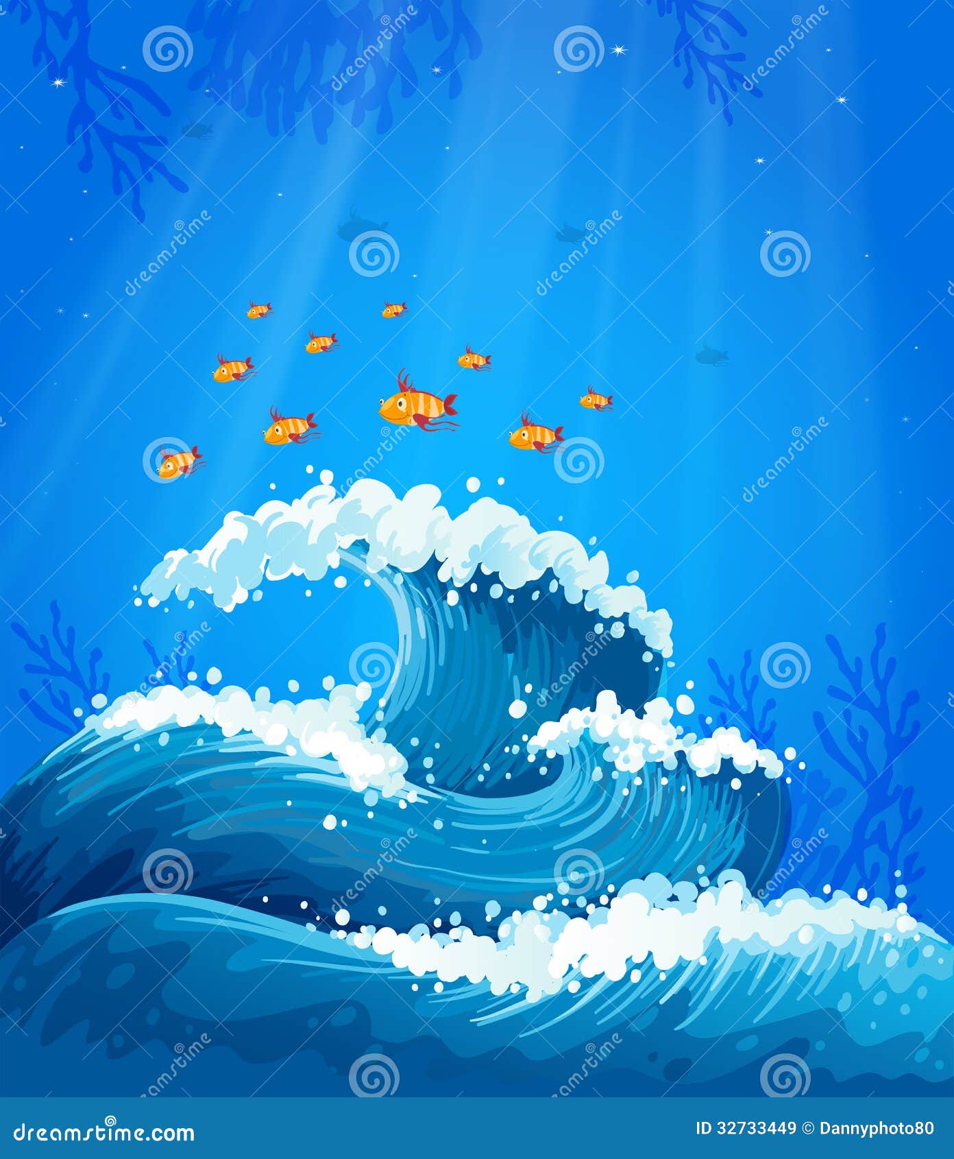 A Wave and Fishes Under the Sea Stock Vector - Illustration of drawing ...
