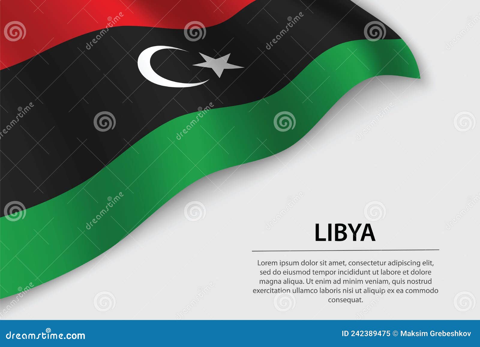 Wave Flag of Libya on White Background. Banner or Ribbon Vector Stock ...
