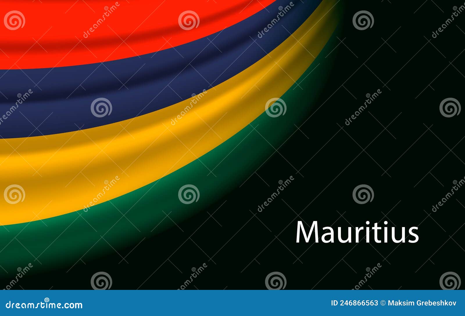 Wave Flag of Mauritius on Dark Background. Stock Vector - Illustration ...