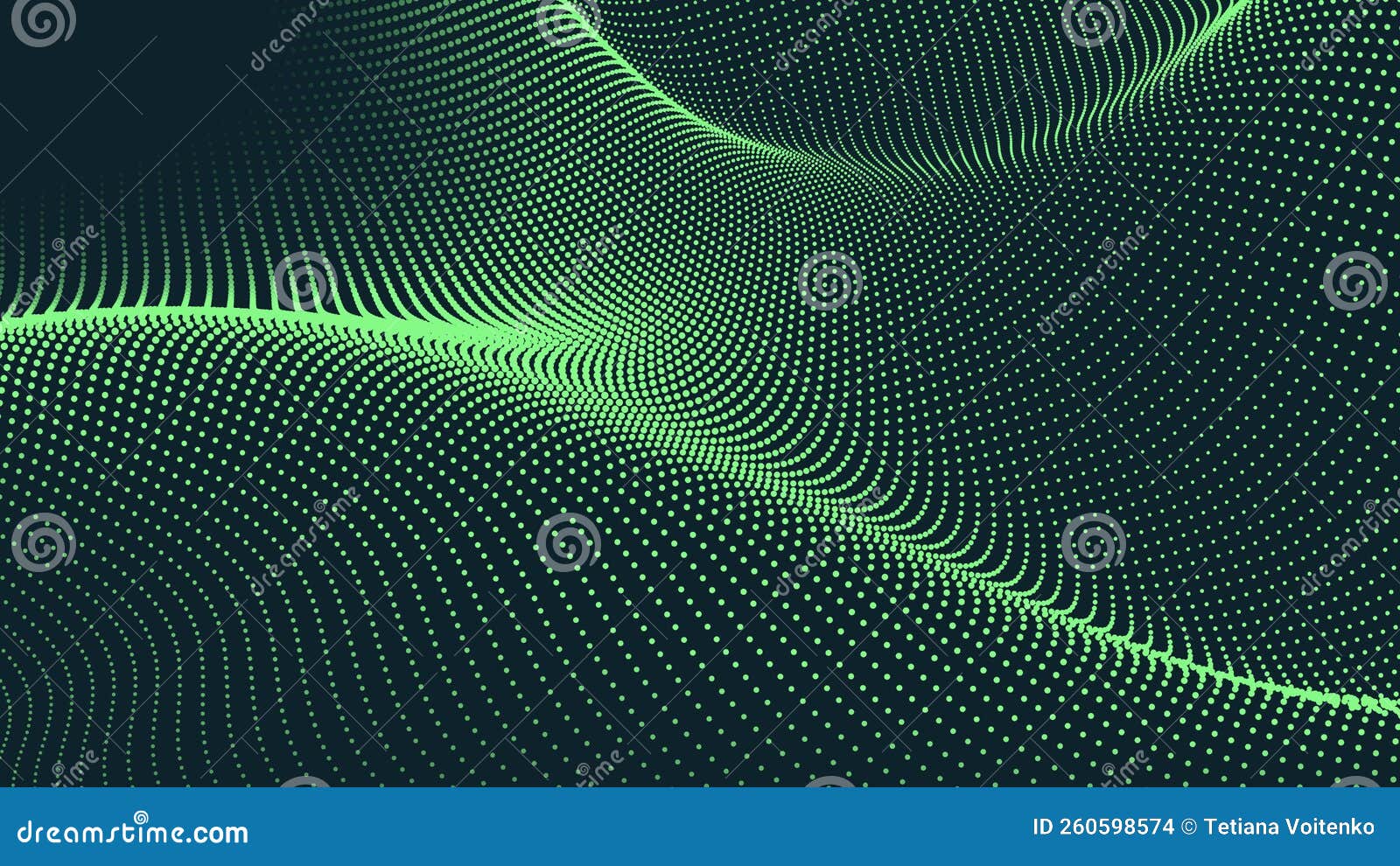 Wave of Flowing Particles on a Dark Background. Abstract Backdrop with ...