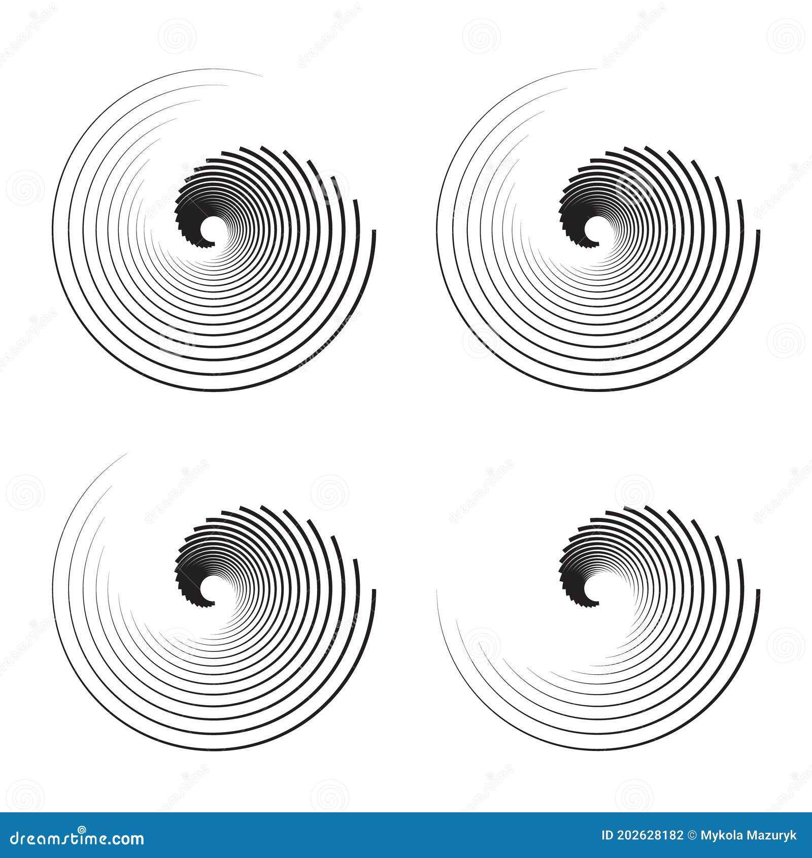 Wave Forms with Lines in Circles. Spiral Effect with Stripes Stock ...