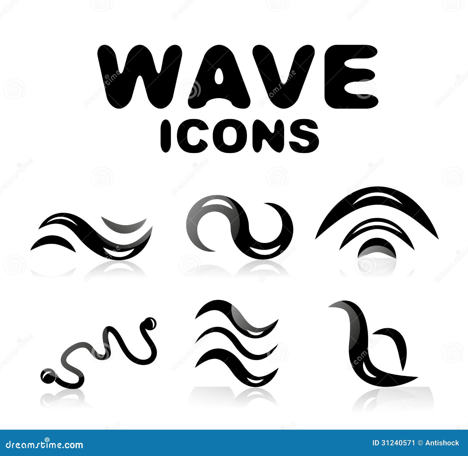 Wave glossy black icon set stock vector. Illustration of pattern - 31240571