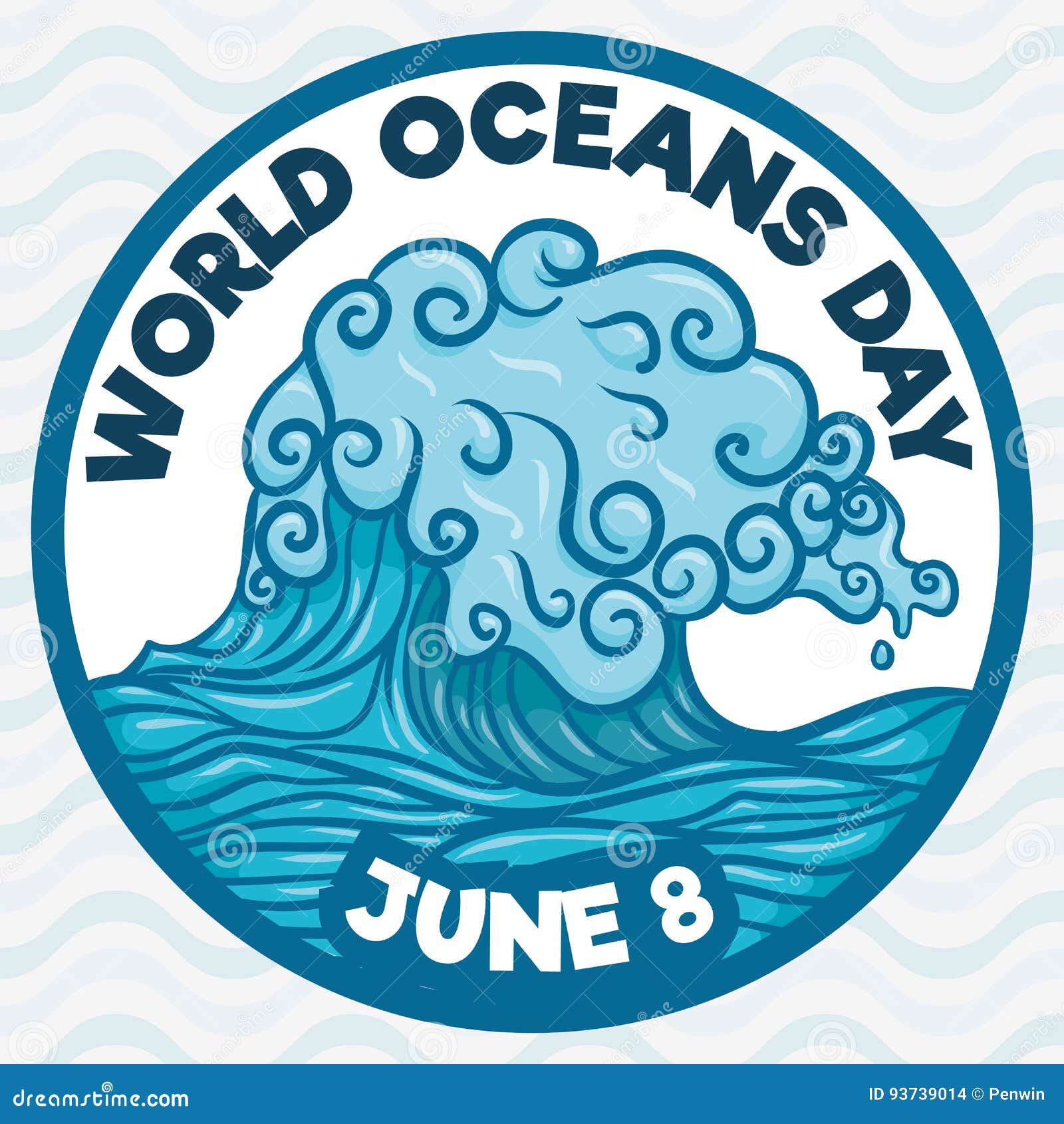 Wave In Hand Drawn Style For World Oceans Day Vector Illustration