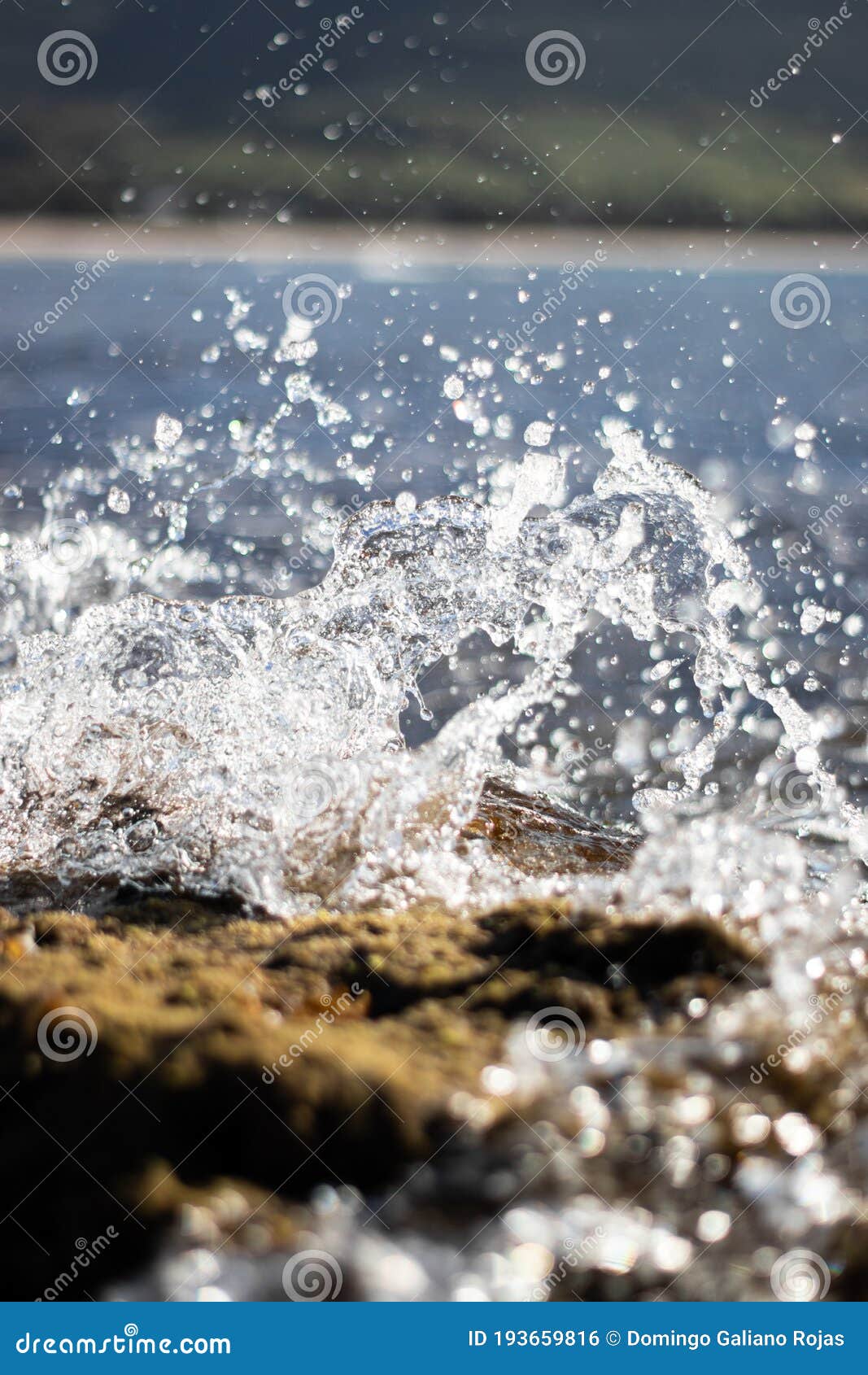 Wave hitting a rock stock photo. Image of sunny, ocean - 193659816