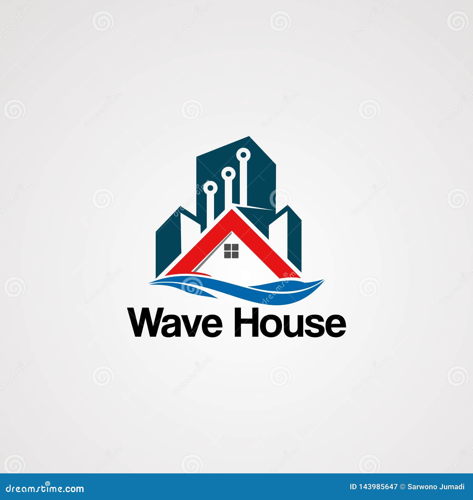 Wave House Logo Vector with Techno Building Touch, Element, Icon, and ...
