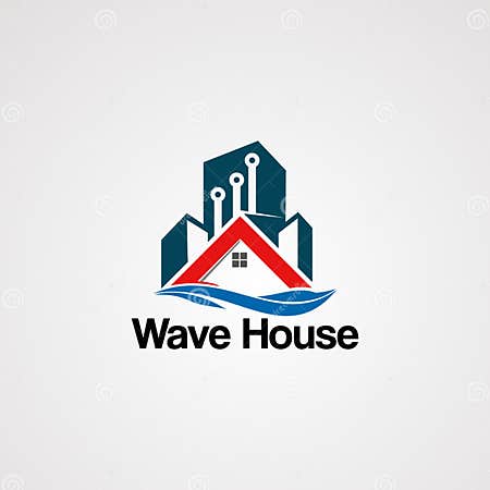 Wave House Logo Vector with Techno Building Touch, Element, Icon, and ...